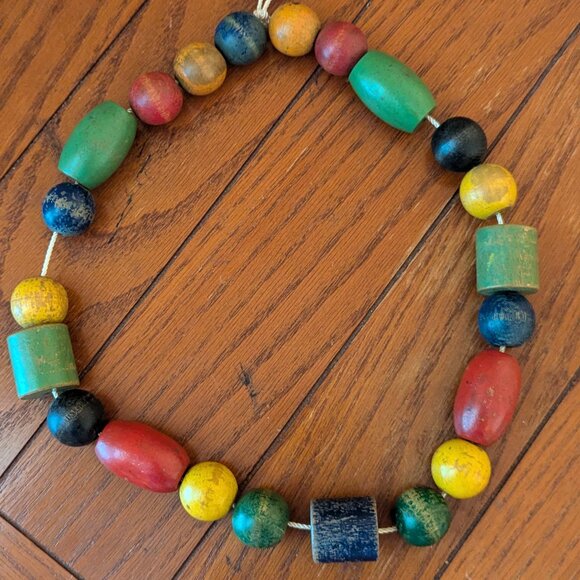 Jewelry | String Of 22 Chunky Vtg Wooden Beads Necklace Assorted Shapes ...